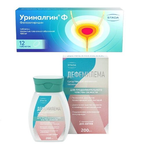 Набор от цистита Уриналгин Ф таб №12 + Дефемилема для продолжительного ...