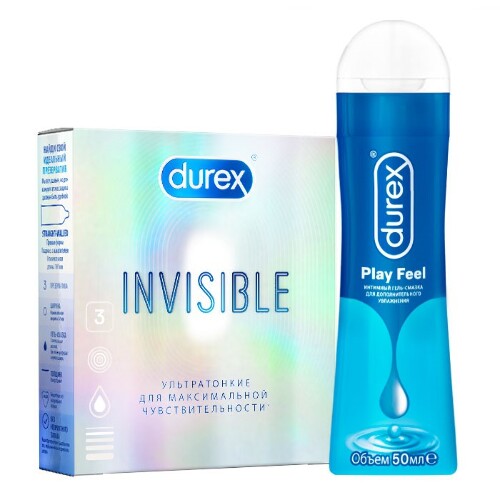 Набор Дюрекс №3: Durex гель-смазка play feel 50 мл + Durex презервативы ...