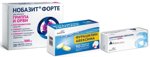 Набор Аптечка при простуде: НОБАЗИТ ФОРТЕ 0,5 N20 ТАБЛ + АЗИТРОМИЦИН 0 ...